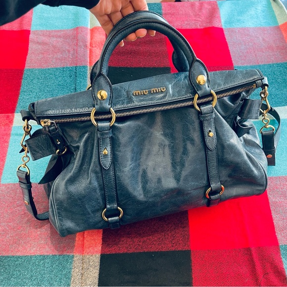 Miu Miu | Bags | Miu Miu Vitello Lux Leather Medium Bow Bag Bluette ...